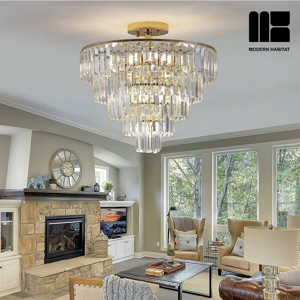 MODERN HABITAT Bocca 10-Light Gold Crystal Chandelier w/ no Bulbs ...