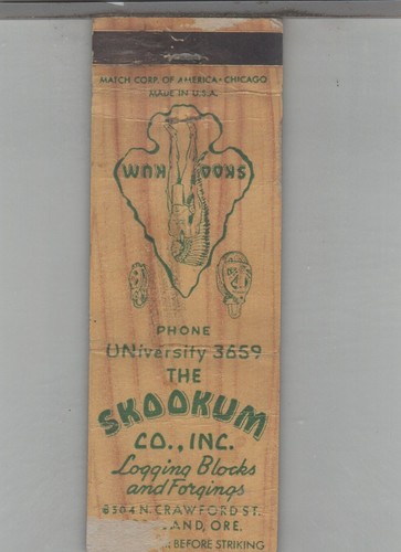 Matchbook Cover The Skookum Co. Logging Blocks & Forgings Portland, OR ...