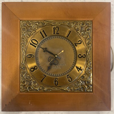 Vintage Mid Century GE Telechron Maple Wood Wall Clock Works. brass ...