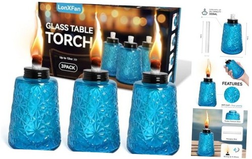 3 Pack Glass Table Top Torch, Table Top Light Torches Outdoor Torch for ...