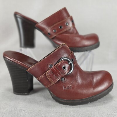 BOC Born Concept JOY Mules Womens Size 8 Brown Leather Clogs Heeled ...