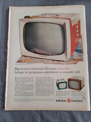 VTG 1956 Orig Magazine Ad GE General Electric Television Big Screen ...
