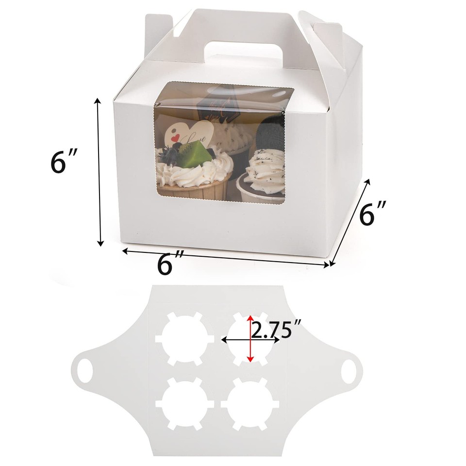 40 Pack Cupcake Containers 4 Count White Kraft Paper Cupcake Boxes With ...