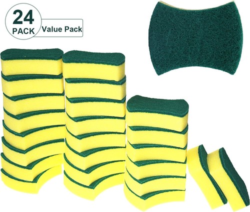 24 Pack Kitchen Cleaning Scrub Sponge,Double-Faced Sponge Pads for Dish ...