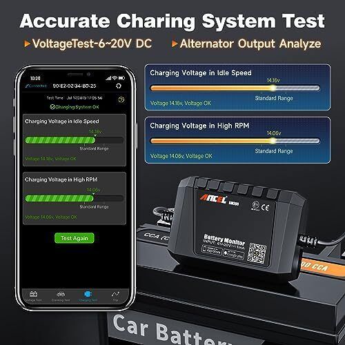 ANCEL BM300 12v Battery Monitor Bluetooth Car Voltmeter Charging ...