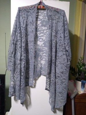 RTM WOMENS BLUE GREY LACY OVERTOP SZ 24 1/2 SLEEVES POLY ELAST MACH ...