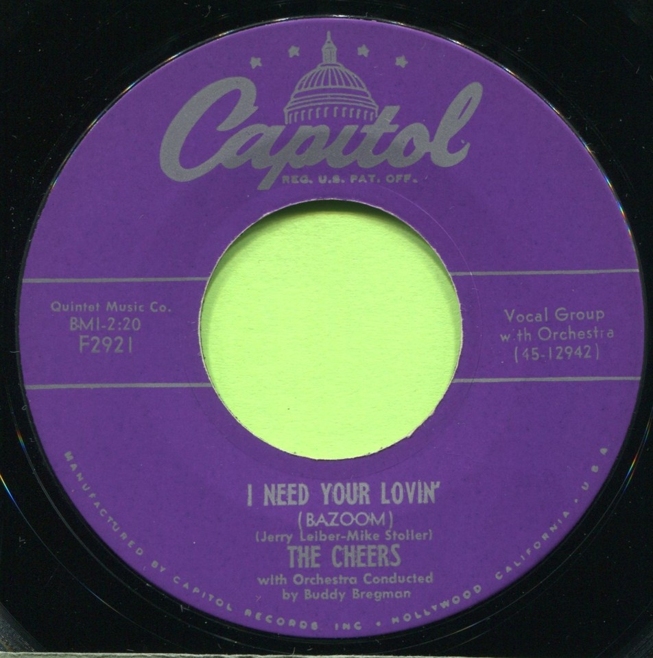 THE CHEERS (I Need Your Lovin' Bazoom / Arivederci) POP 45 RPM RECORD ...
