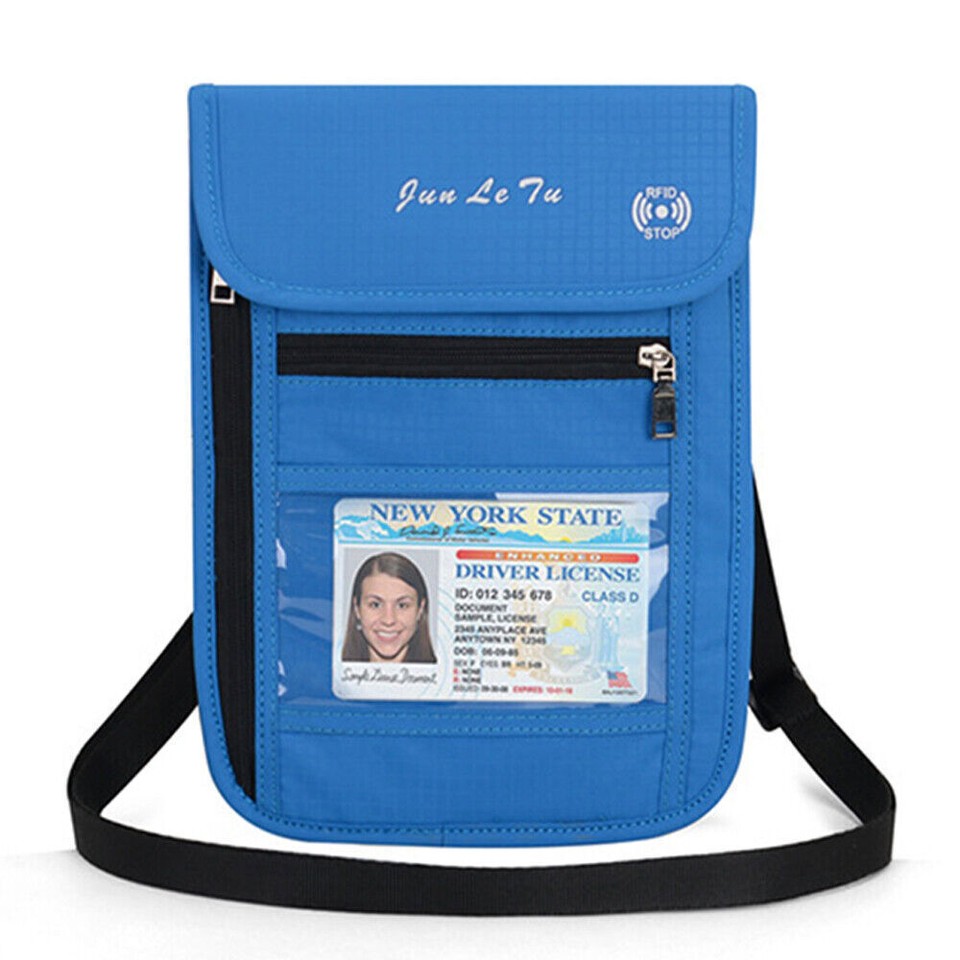 RFID Blocking Passport ID Card Holder Travel Wallet Bag Anti-theft Neck ...