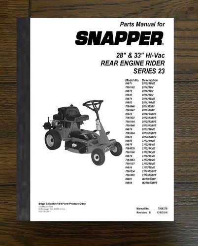 Parts Manual Fits Snapper 28 & 33 Hi-Vac Rear Engine Series 23 | eBay