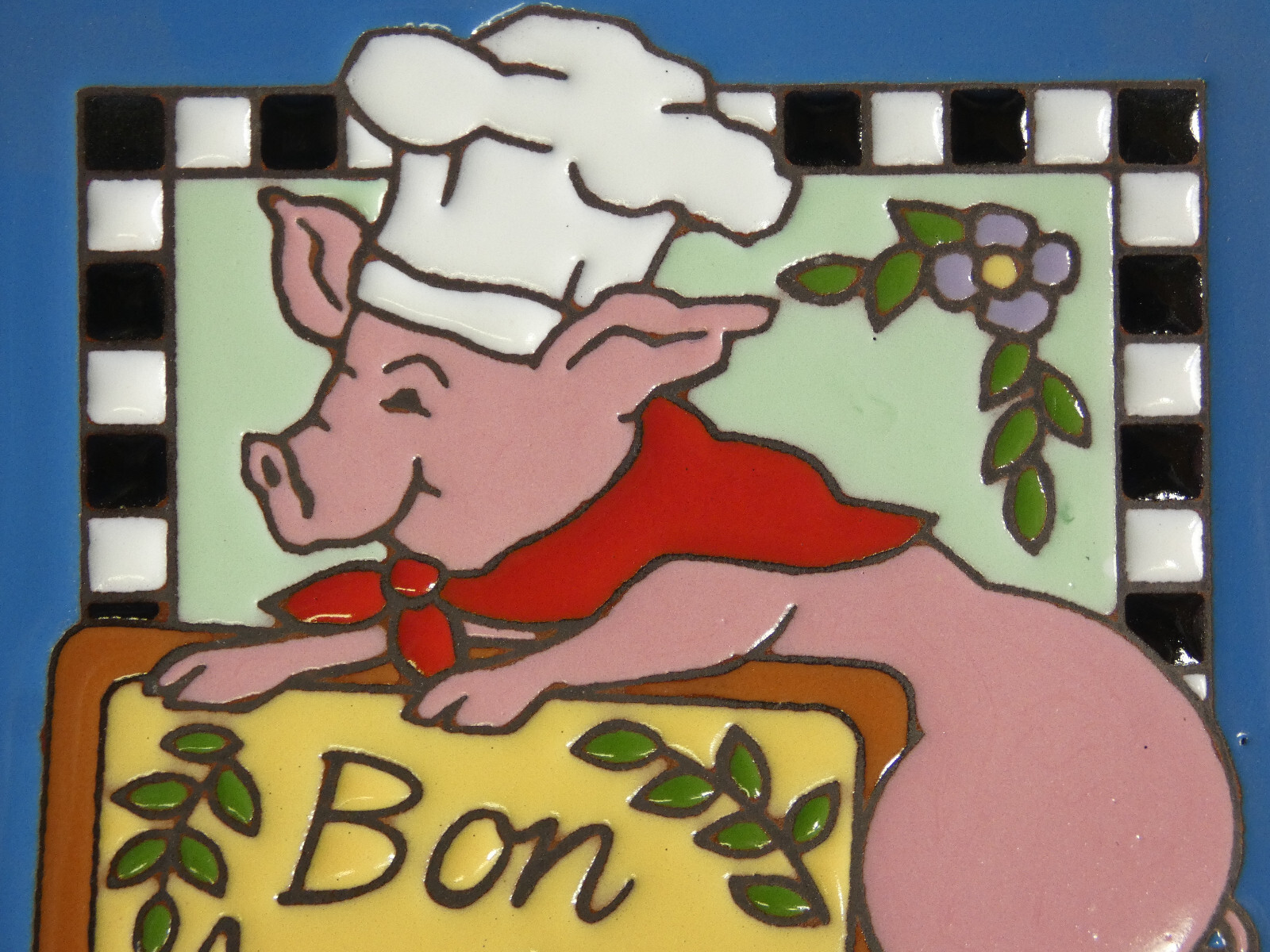 Ceramic Art Tile 6"x6" Bon Appetit! Cute Chef Pig Kitchen Wall Trivet ...