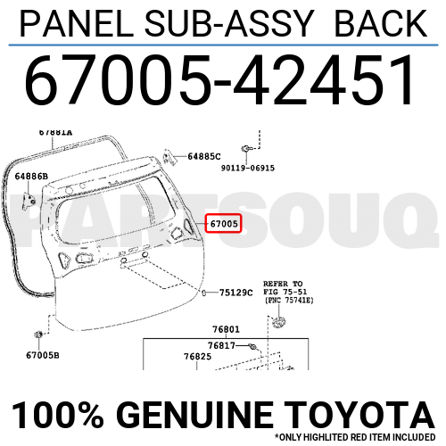 6700542451 Toyota Panel SUBAssy Back 67005-42451 Genuine OEM Part for ...