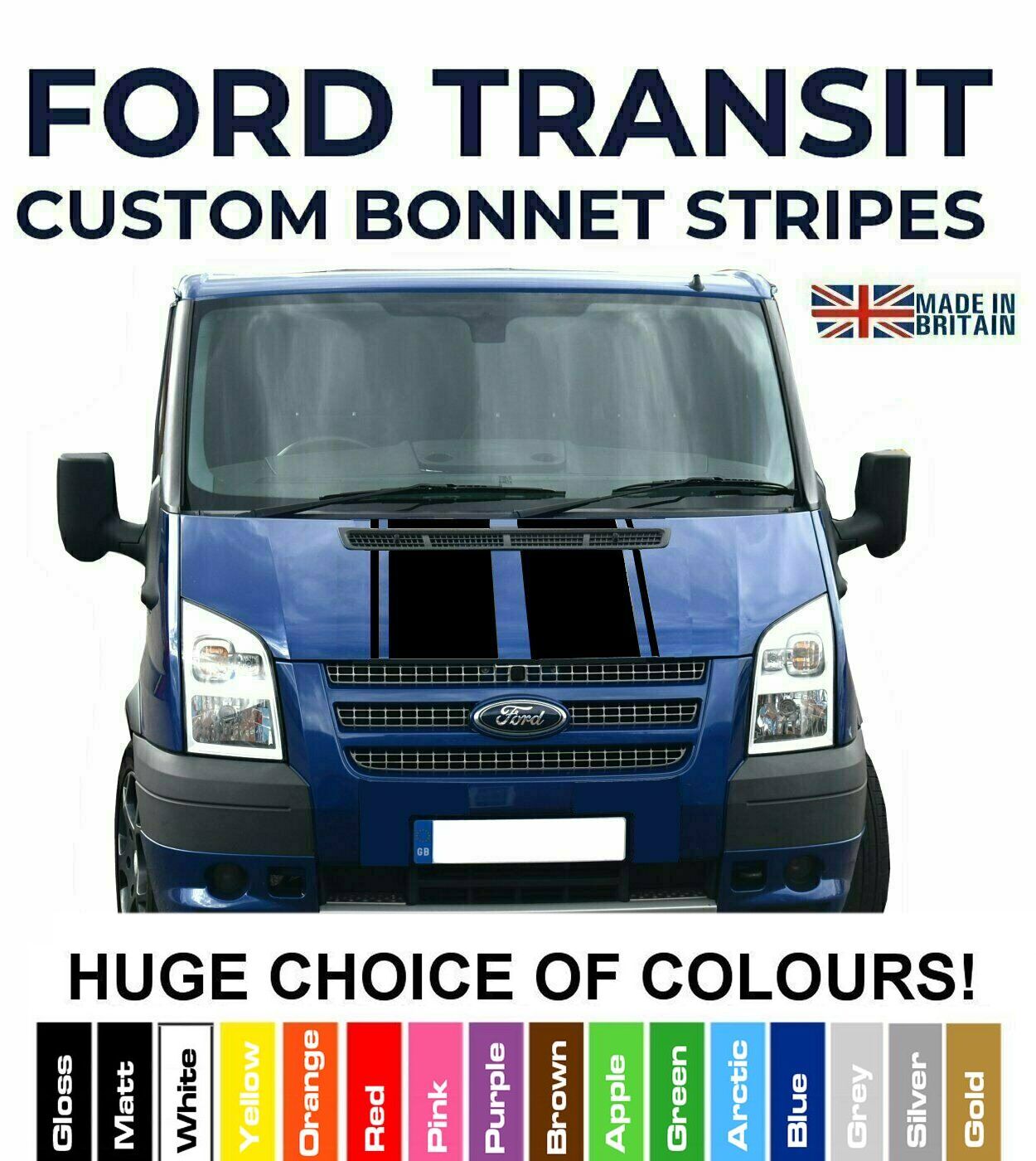 Bonnet Stripes & Pinstripe Vinyl Graphic Sticker - Ford Transit Van MWB ...