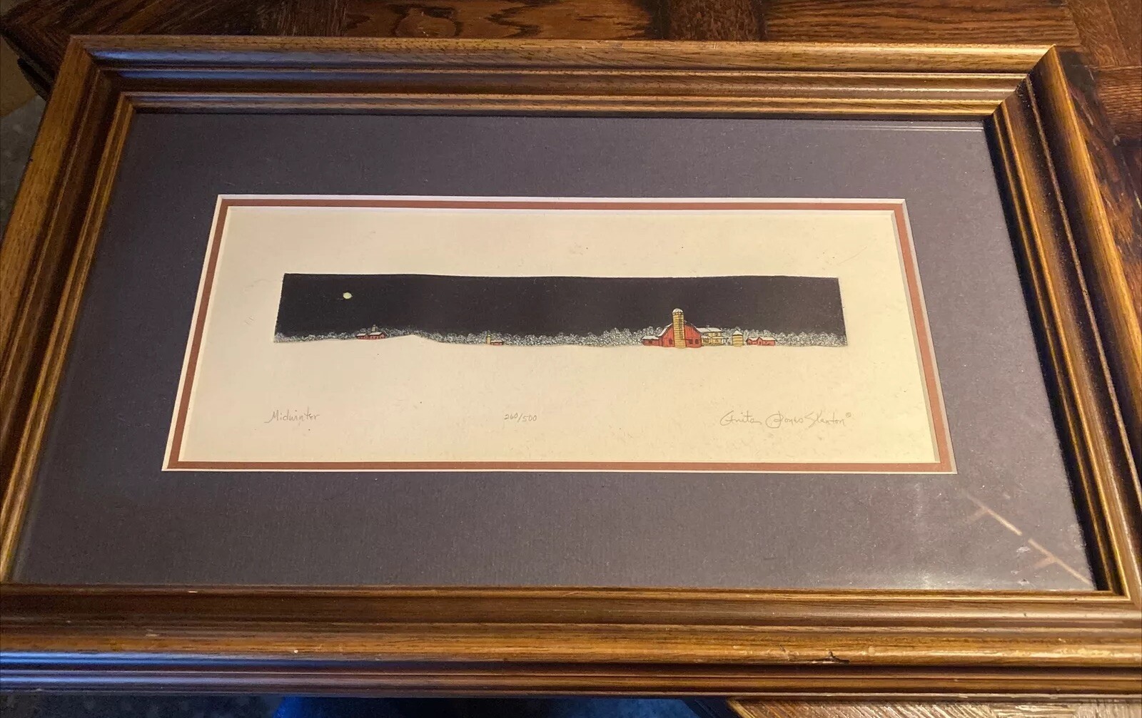 1991 Anita Jones Stanton Color Etching PRINT Midwinter” rural farm ...