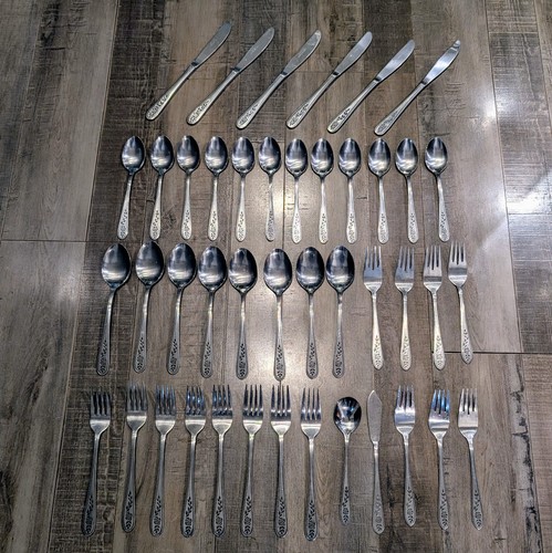 Rogers Co. Stainless Steel Flatware Set SPRING FLOWER 42 Piece Fork ...