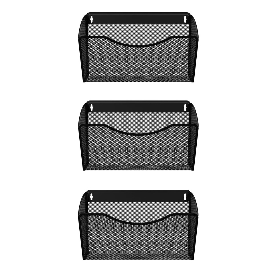 3 Single Pocket Wall File Organizer, Mesh Hanging File Folder Organizer ...