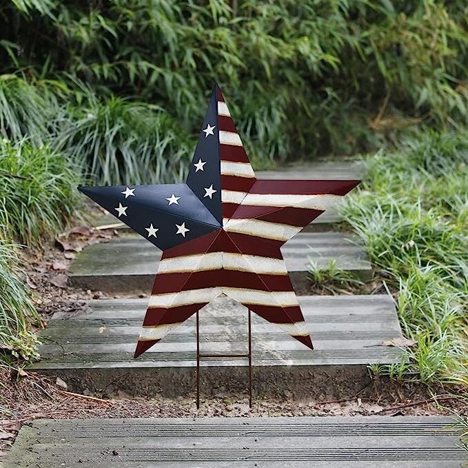 Metal Barn Star Yard Sign, Patriotic Garden Stakes Outdoor 4th of July ...