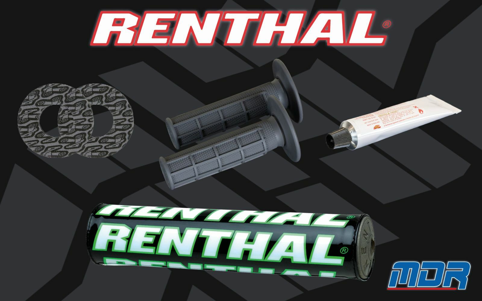 RENTHAL BAR PAD, GRIPS, GRIP GLUE, DONUTS MOTOCROSS ENDURO BLACK/GREEN ...