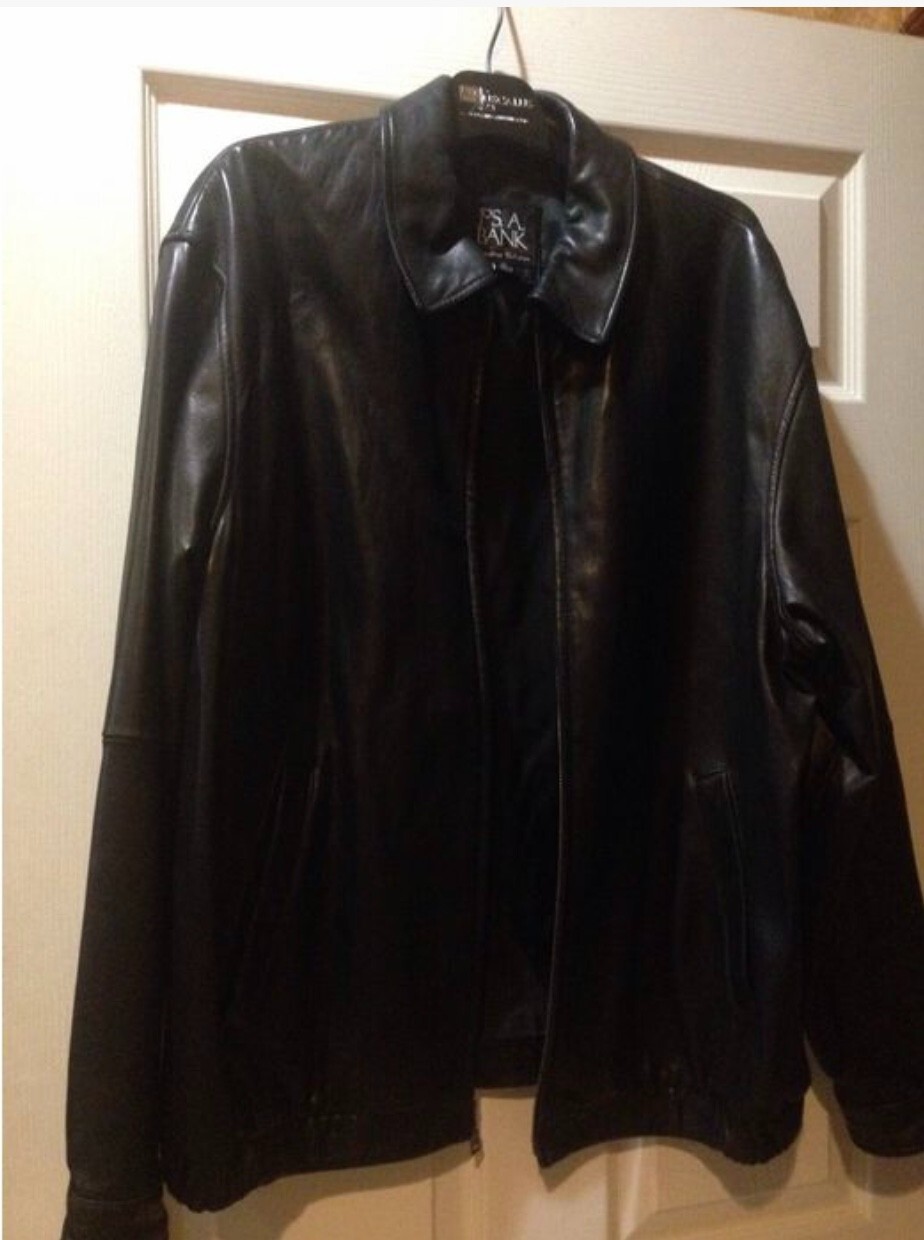 Jos A Bank VIP Voyager Mens Black Leather Jacket Sign… - Gem