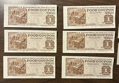 Gem USDA $1.00 Food Coupons 6 Stamps Full Tail Full Note Perfect Rare ...