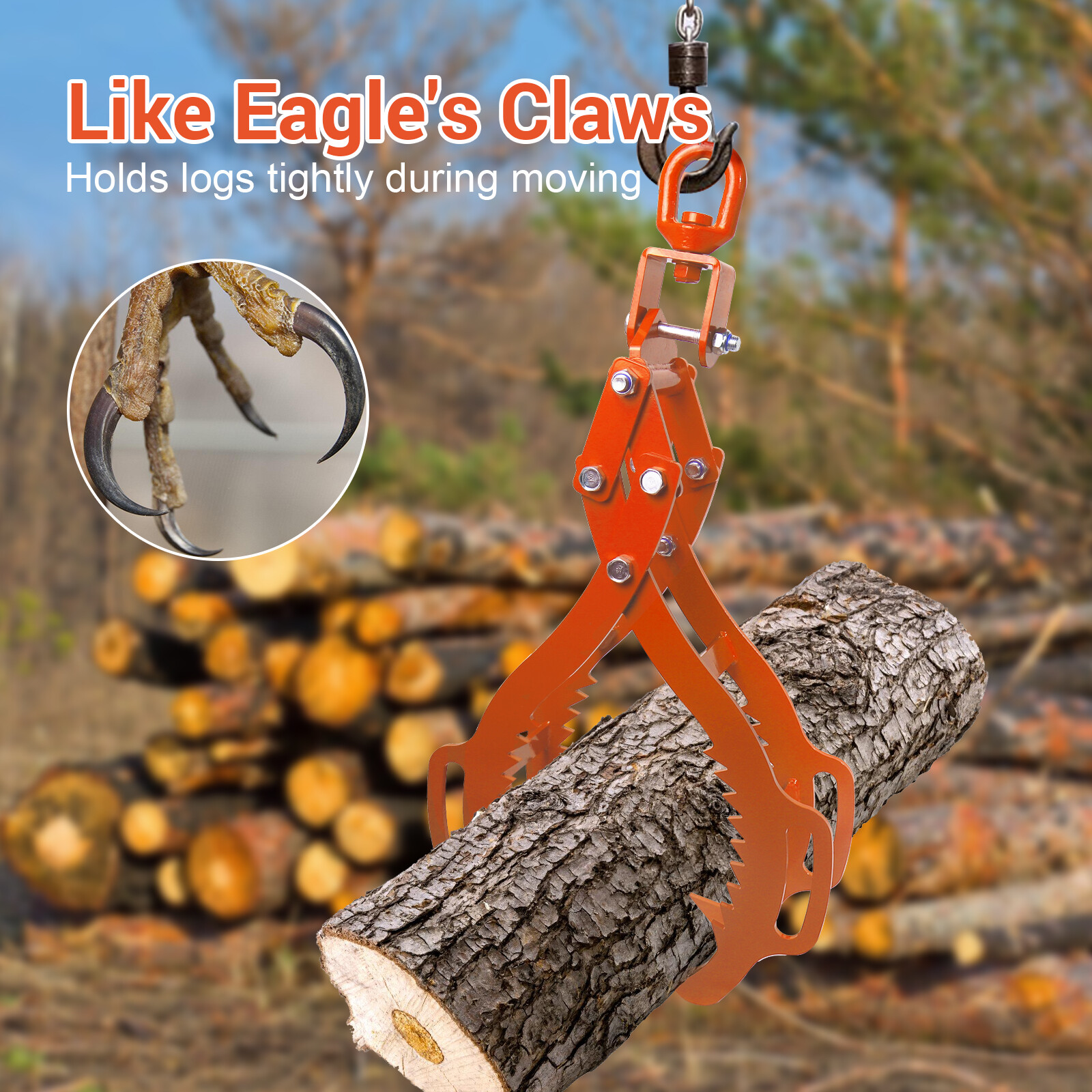 4 Claw Log Lifting Tongs Heavy Duty Steel Grapple Timber Claw Felling ...