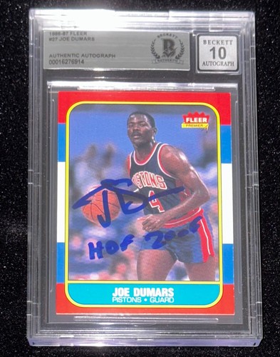 1986 Fleer 27 Joe Dumars Signed Rookie BAS Auto Grade 10 RC Set Break ...