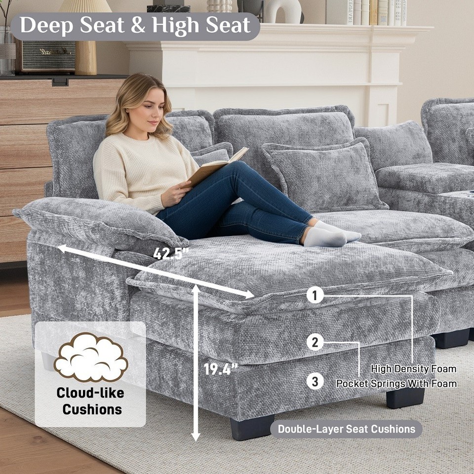 Modern 124" U-Shaped Oversized Sectional Sofa Couch w/Central Console ...