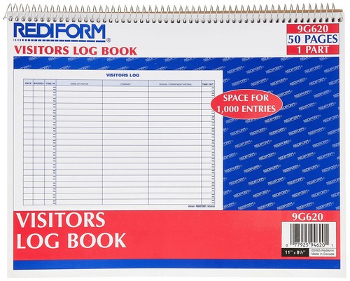 Rediform Visitors Log Book, Wire Binding, Flexible Cover, 11" x 8.5 ...