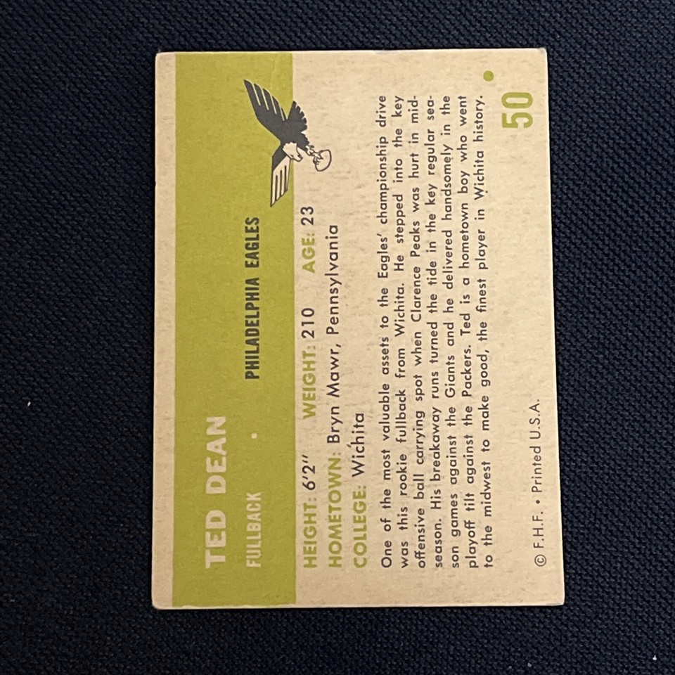 TED DEAN 1961 FLEER ROOKIE SIGNED AUTOGRAPHED CARD #50 PHILADELPHIA ...
