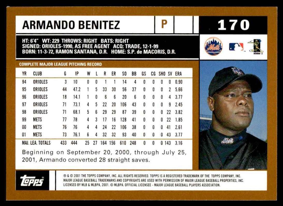 2002 Topps Armando Benitez New York Mets #170 | eBay