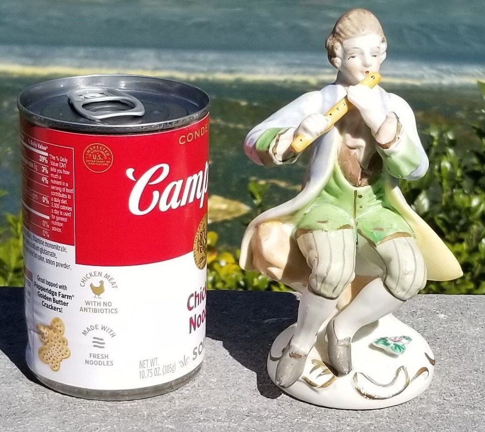 Vintage 5.5" Occupied Japan Bisque FIGURINE SEATED COLONIAL MAN PLAYING ...