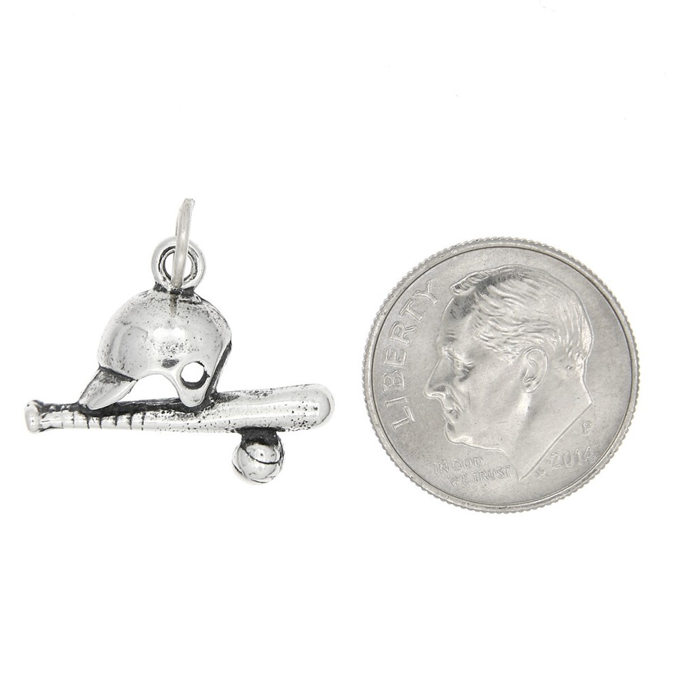 Sterling Silver Baseball or Softball Equipment Helmet Bat & Ball Charm ...
