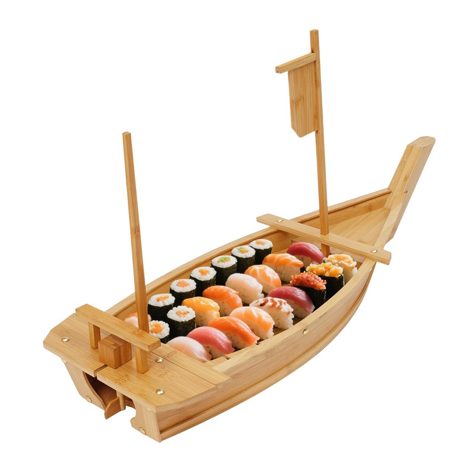Serving Sushi Boat Tray Platter 31.5" Wooden Bamboo Nautical Decor Food ...