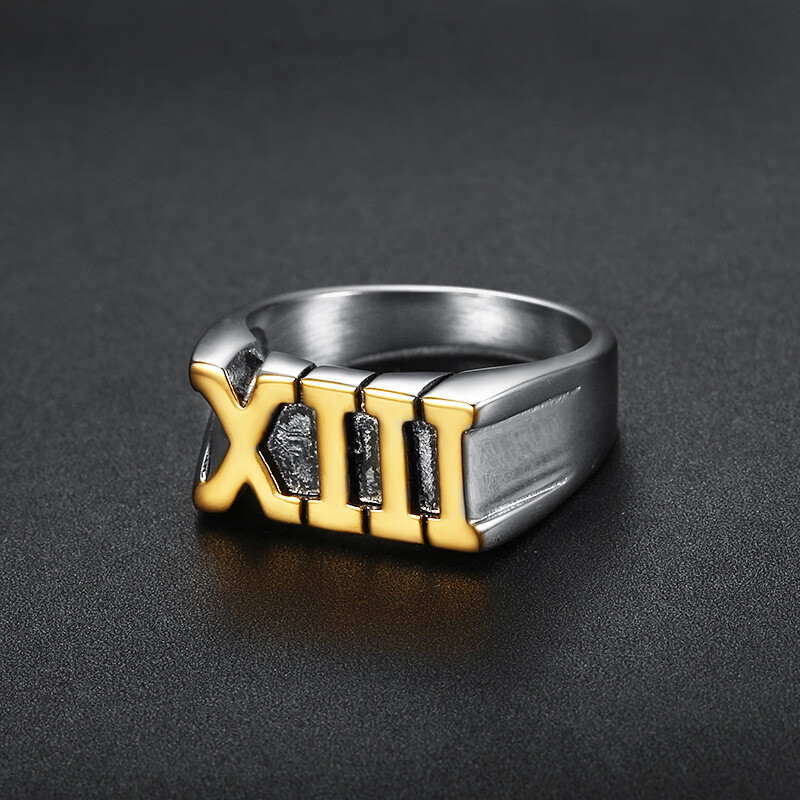 Vintage Thirteen Roman Numeral XIII Ring Stainless Steel Men's Biker ...