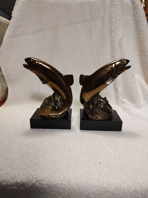 Set of 2 Vtg Brass Fish Figurines Genuine Black Onyx Base Imported ...