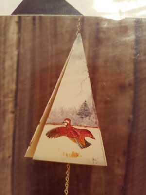 DIANE BURRELL 1983 TRIANGLE METAL WIND CHIME WINTER QUAIL BIRD PAINTING ...