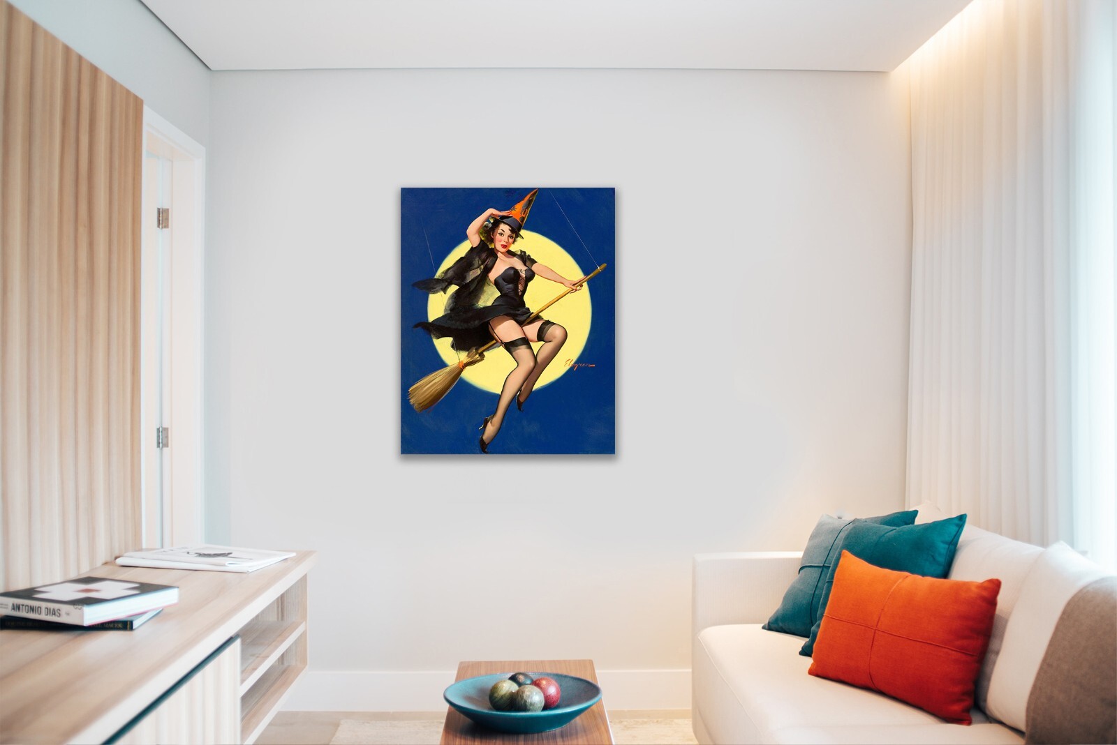 Gil Elvgren Witch on a Broom Woman Vintage Pin Up Girl CANVAS ART PRINT ...