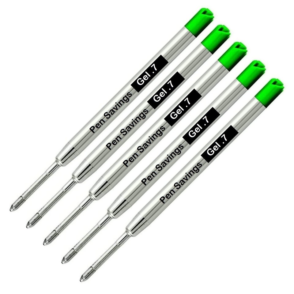 5 Parker Style Gel Ballpoint Pen Refills, .7mm, Fits Jotters, 5 Colors ...