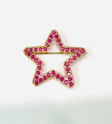 Estate 18K Yellow Gold 5 Point Star Ruby Brooch Pin 1.9g | eBay