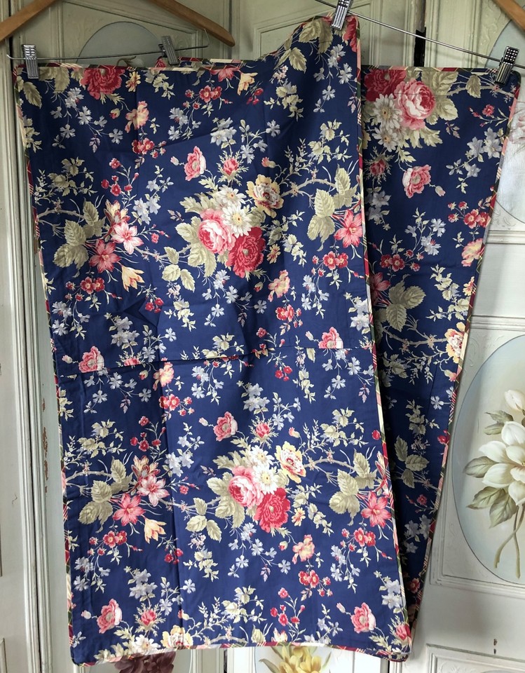 CHAPS HOME RALPH LAUREN LOT 2 COTTON CHINTZ PILLOW SHAMS BLUE FLORAL ...