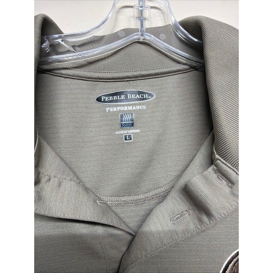 Pebble Beach Performance Polo Shirt Men's L Olive Green Bears Logo Golf ...