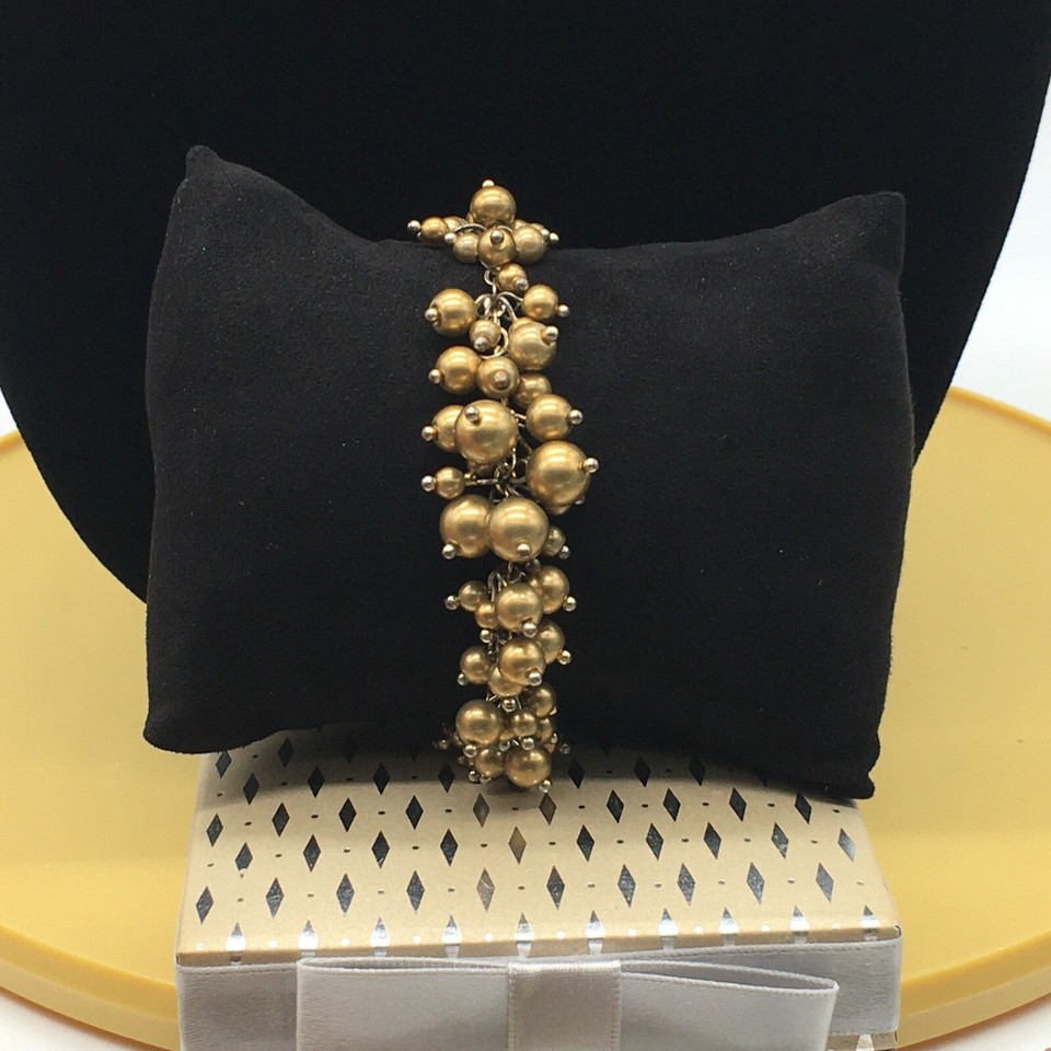 Premier Beaded Necklace and Bracelet Set Gold Tone Cluster Dangle Demi ...