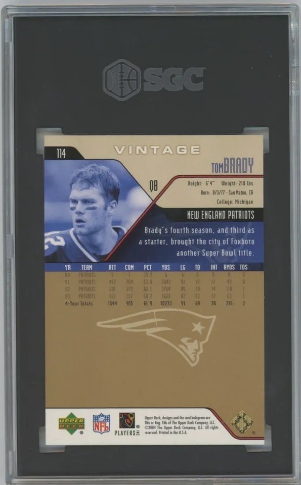 2004 UD Exclusives Tom Brady VINTAGE 8/10 #114 Rare SSP SGC 9.5 | eBay