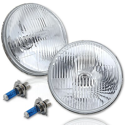7" Halogen Semi Sealed Beam Stock Headlight Head Lamp White H4 Bulbs 60 ...