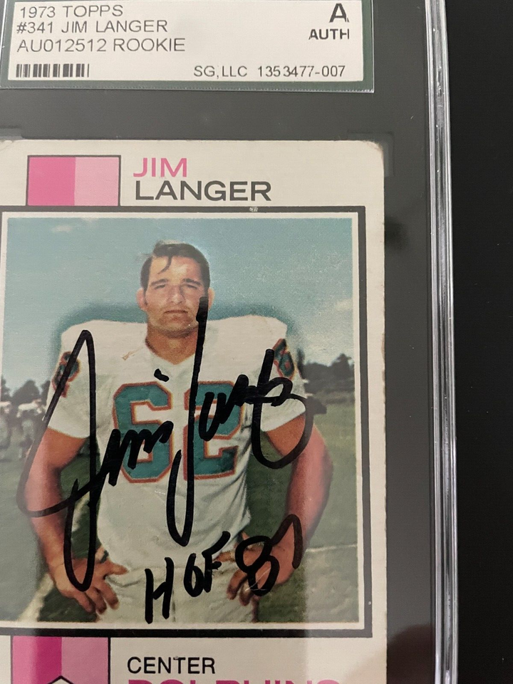 Jim Langer signed 1973 Topps Rookie Card Autograph w/Rarer "HOF 87 ...