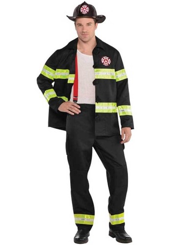 Adult Fireman Rescue Me Costume Firefighter Uniform Mens Fancy Dress ...
