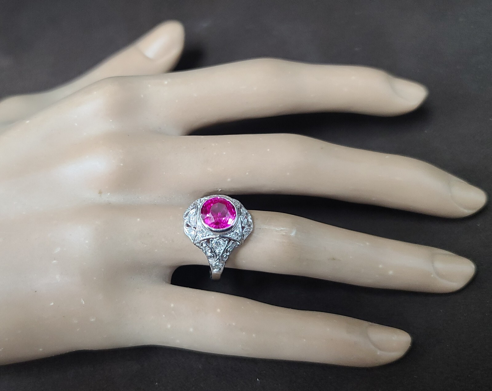 Vintage 14k White Gold Engagement Ring 2.92CT. Gem Pink Sapphire Round Cut | eBay