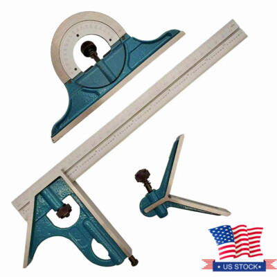 12" Combination Tri- Square Ruler Steel Measuring Angle Tool Rule ...