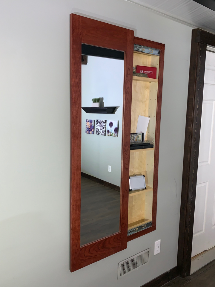 Hidden storage mirror, In-wall gun safe concealment cabinet - RED ...