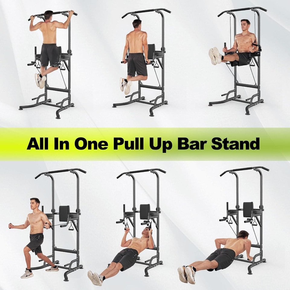 Adjustable Power Tower Station 12-Level Pull Up Bar Home Gym Strength ...