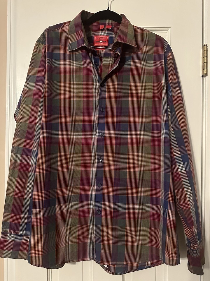 HAUPT Germany Size L 41/42 16.5 fashion Fit Plaid LS Button Down Shirt ...
